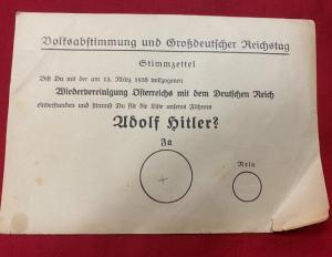 WW2 German Anschluss Referendum Ballot Paper