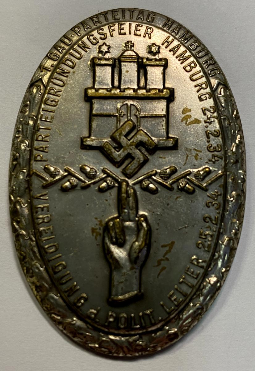 WW2 German 1 Gau Parteitag Hamburg 1934 Day Badge