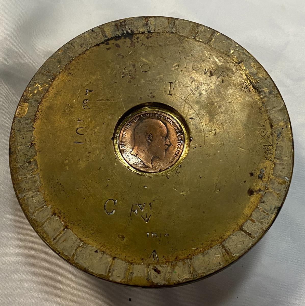 WW1 British 4.5 Inch Shell Case One Penny Ashtray