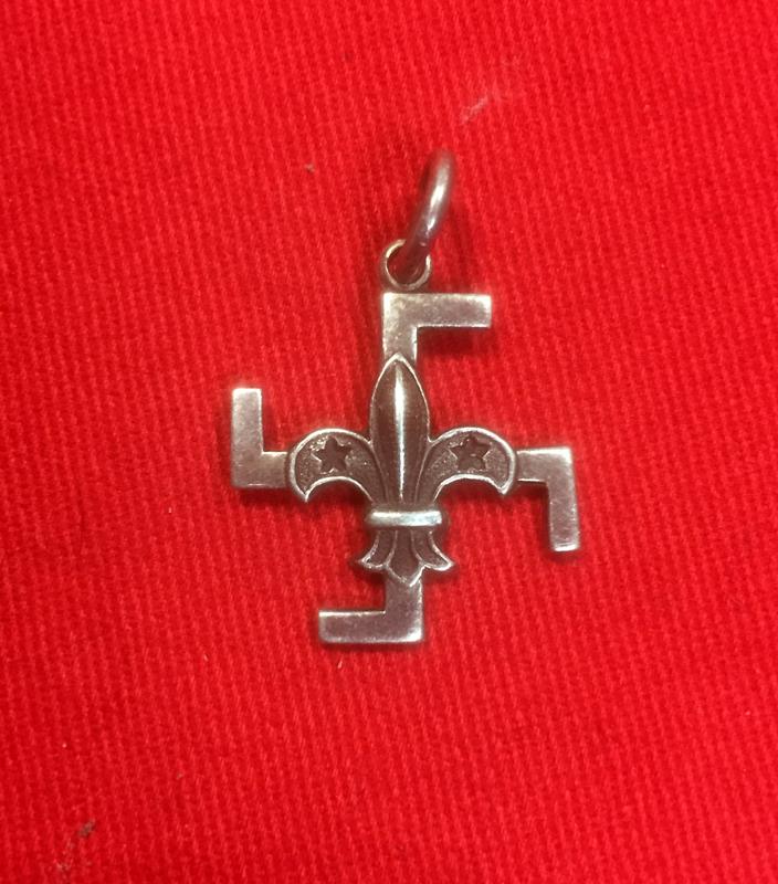 British Early Boy Scouts Silver Fylfot/Swastika Good Service Pendant