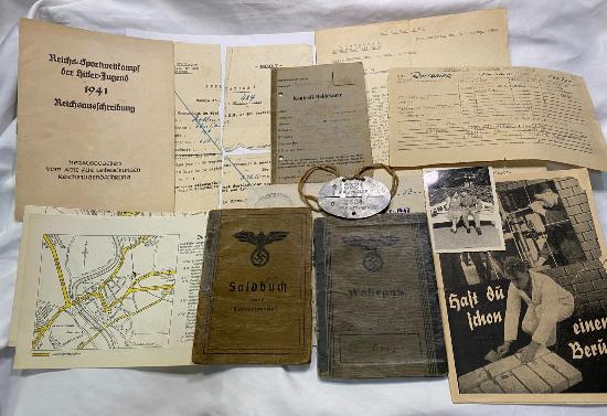 WW2 German Army Signals Soldbuch, Wehrpass & Dog Tag